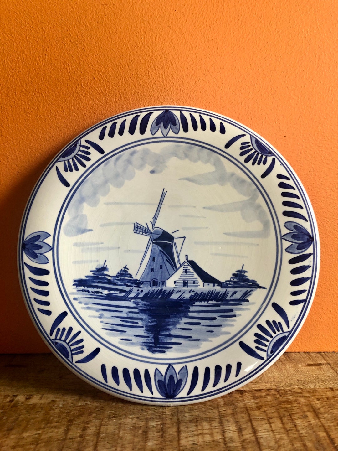 Wall Plate Delft Blue Porcelain With Dutch Windmill, Fully Hand-painted ...