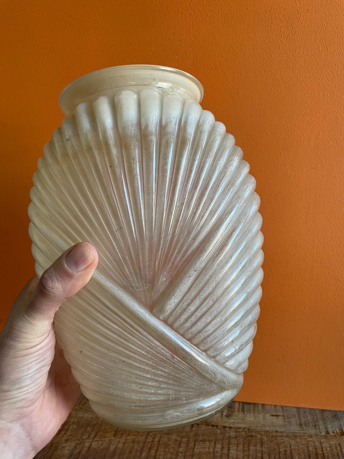 Vintage Anchor Hocking Art Deco Ivory Glass Vase | 1930s Geometric ...