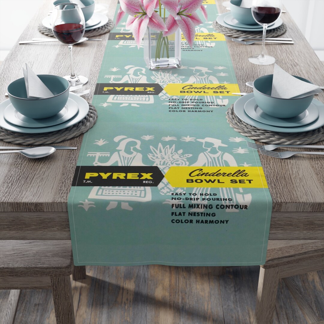 Turquoise Amish Butterprint Pyrex Ad Table Runner - Retro Kitchen ...