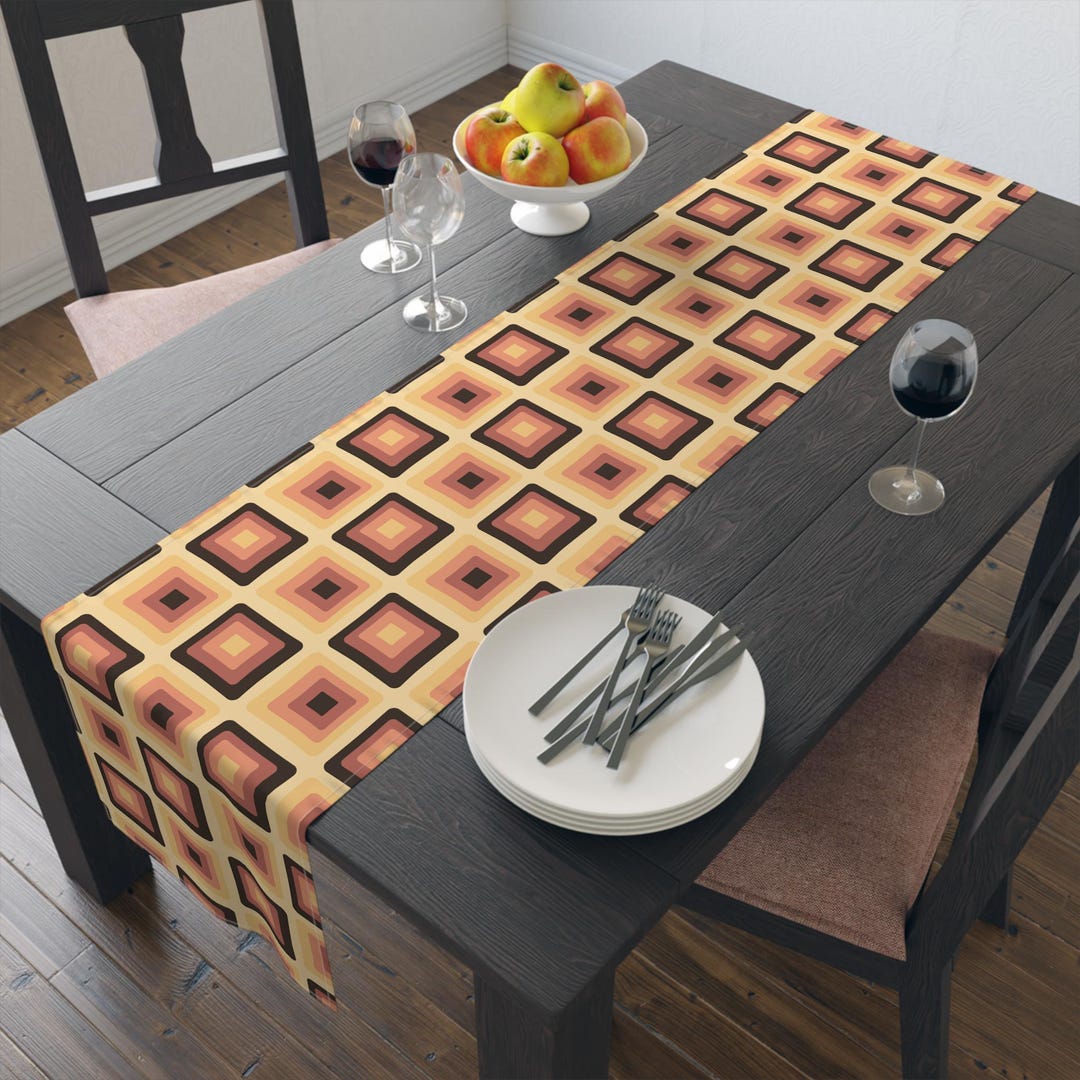 Retro Table Runner | Mid Century Modern Layered Square Print - Etsy
