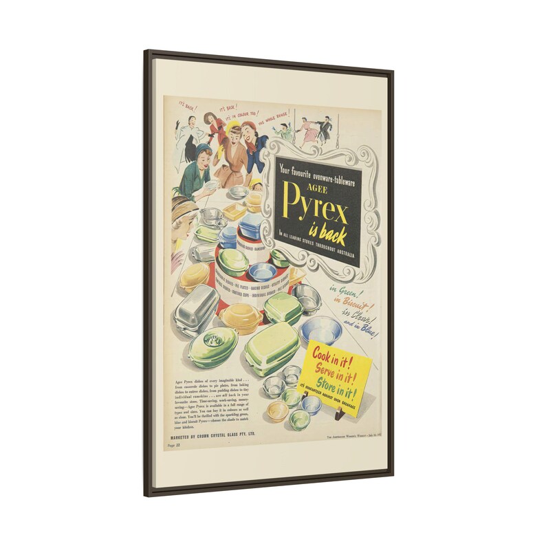 1952 Agee Pyrex Australian Ad | Retro Kitchen Framed Canvas Print - Etsy