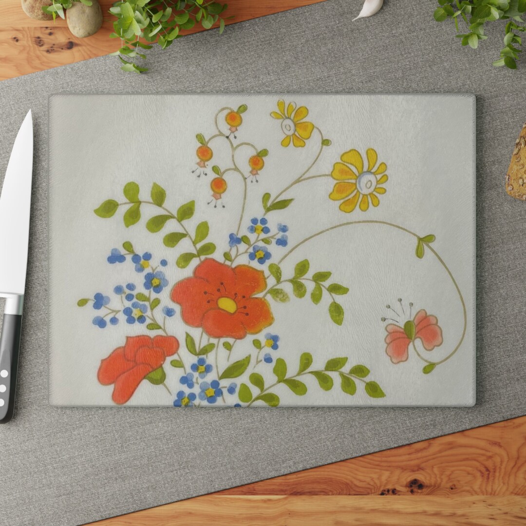 Vintage Corelle Wildflower Glass Cutting Board - Unique Counter Saver ...