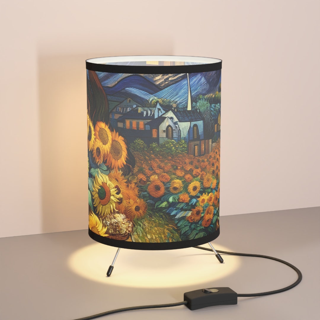 Van Gogh-inspired Sunflower Fields Tripod Lamp - Artistic Decorative ...