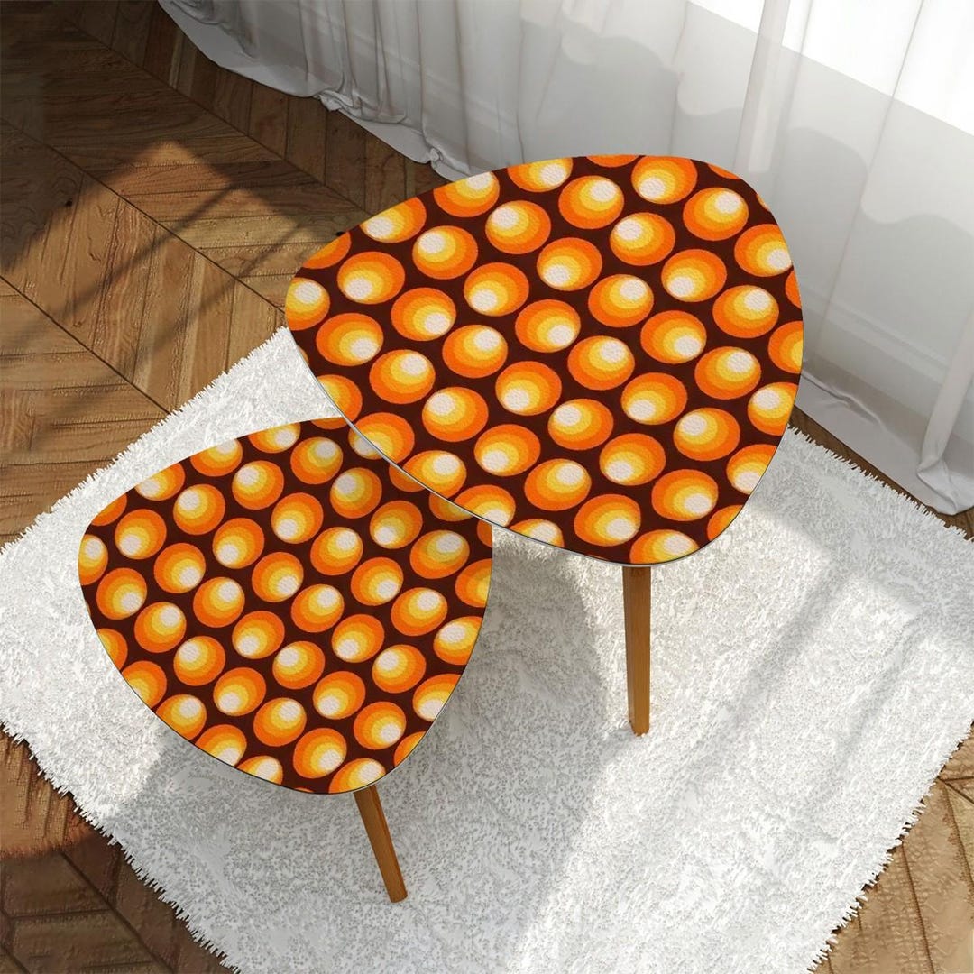 70s Retro Sunburst Nesting Tables – Brown, Orange & Yellow Mid-century ...