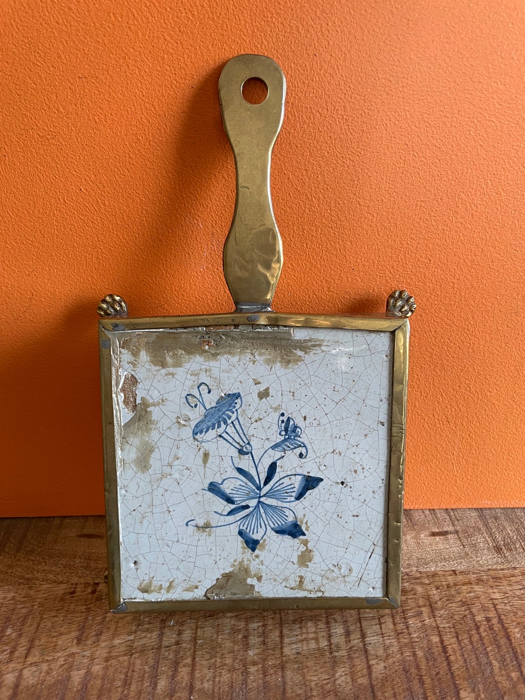 18th Century Handmade Copper Pot Holder With Authentic Delft Blue Tile ...