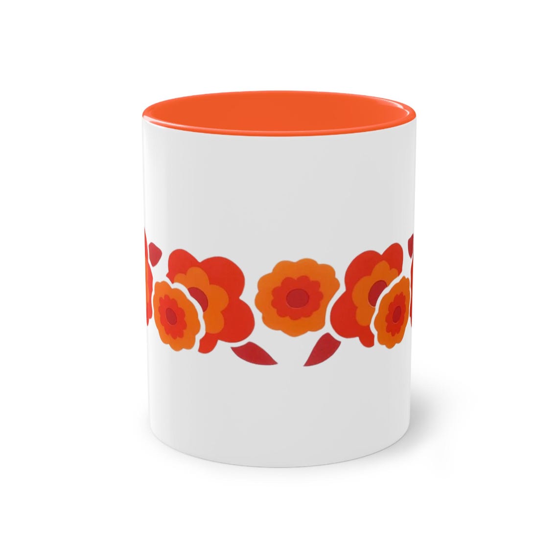 Arcopal Lotus Inspired 70s Flower Power Orange Accent Coffee Mug (11 ...