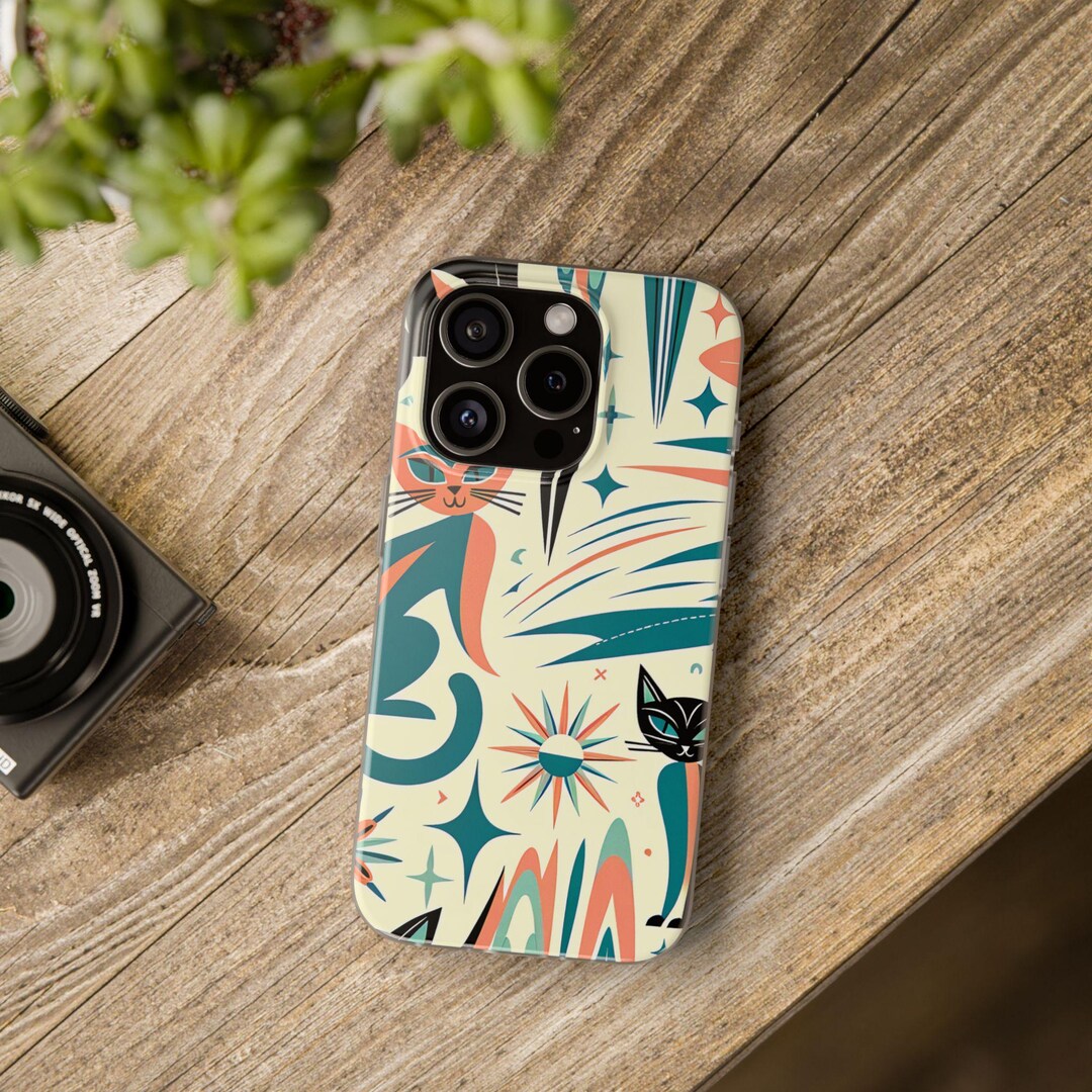Mid-century Atomic Cats Flexi Phone Case | Space Age Pet Lover Design ...