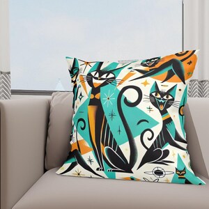 Mid Century Modern Atomic Cats All Season Pillow Covers - Black Cat ...