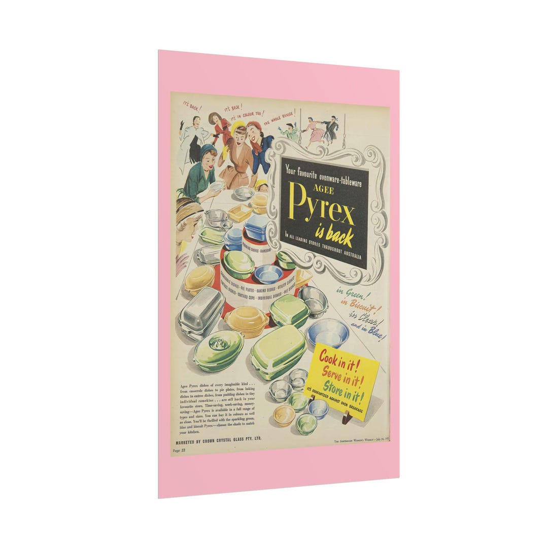 Vintage Agee Pyrex Advertisement Rolled Poster, Retro Kitchen Decor ...