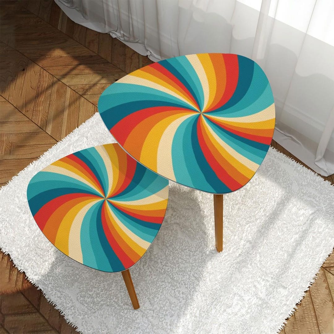 70s Retro Swirl Nesting Tables – Multicolor Orange, Blue & Yellow Mid ...