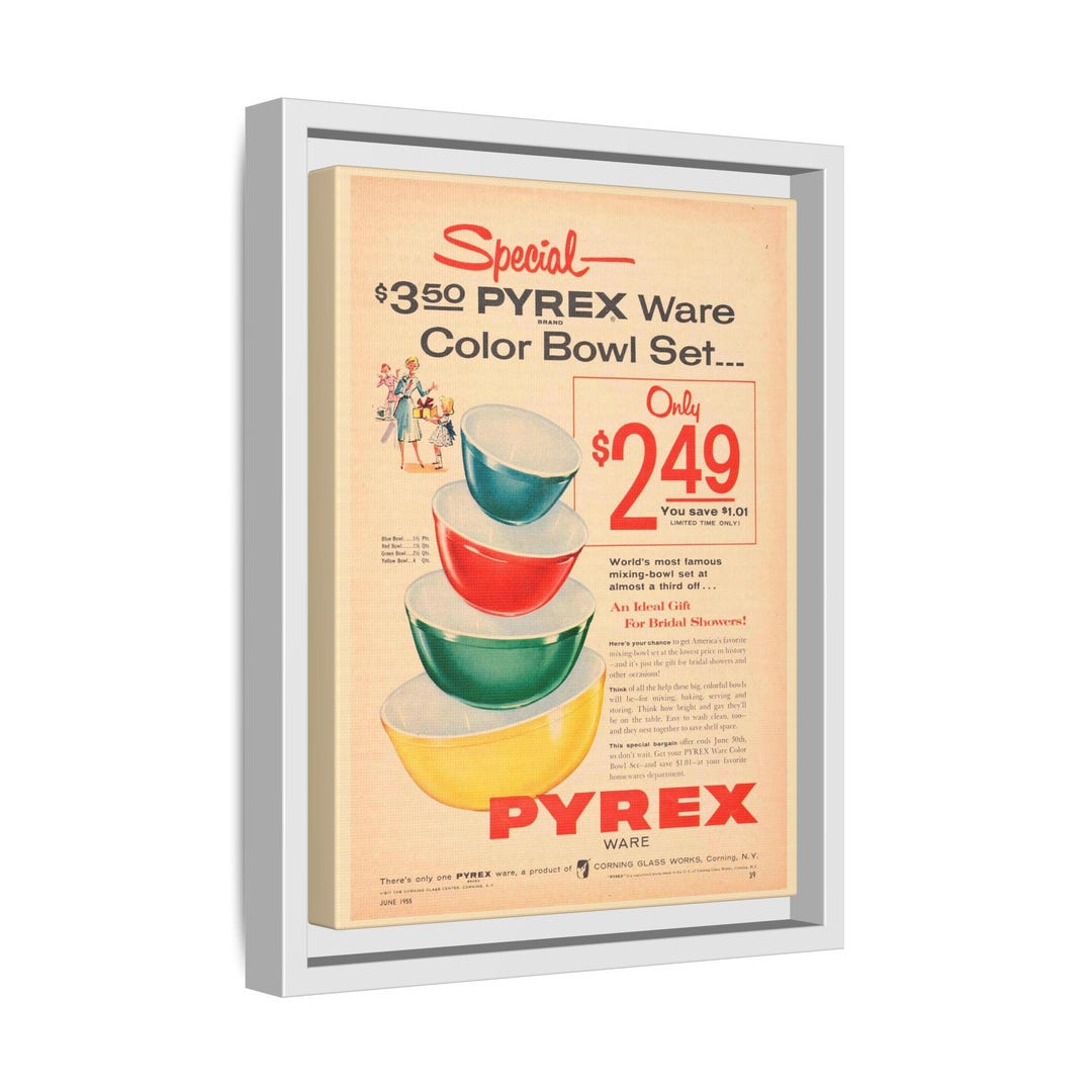 Pyrex Primary Bowls Reproduction Poster - Framed Canvas | Collectors ...