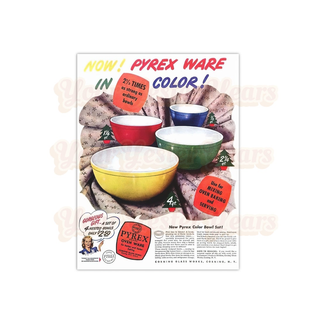 Iconic Pyrex Primary Colors Bowls Vintage Ad Poster Repro - A Collector ...