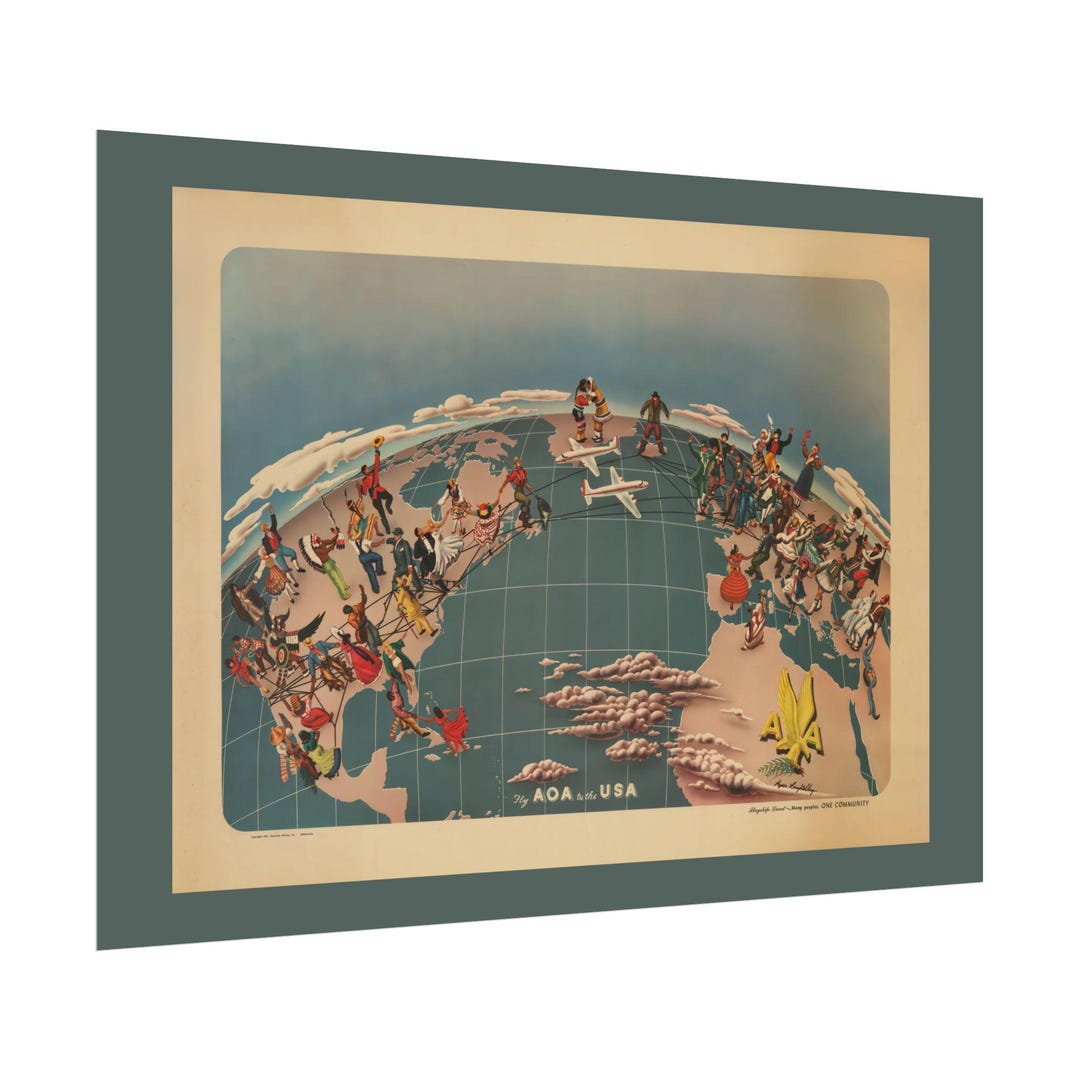 1947 AOA Fly to the USA Map Poster | Ayres Houghtelling Cultural Unity ...