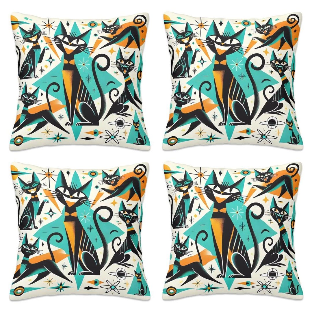Mid Century Modern Atomic Cats All Season Pillow Covers Black Cat Lover ...