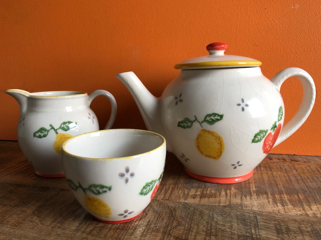 Vintage Laura Ashley Teapot Set - Summer Fruits, Hand-decorated - Etsy UK