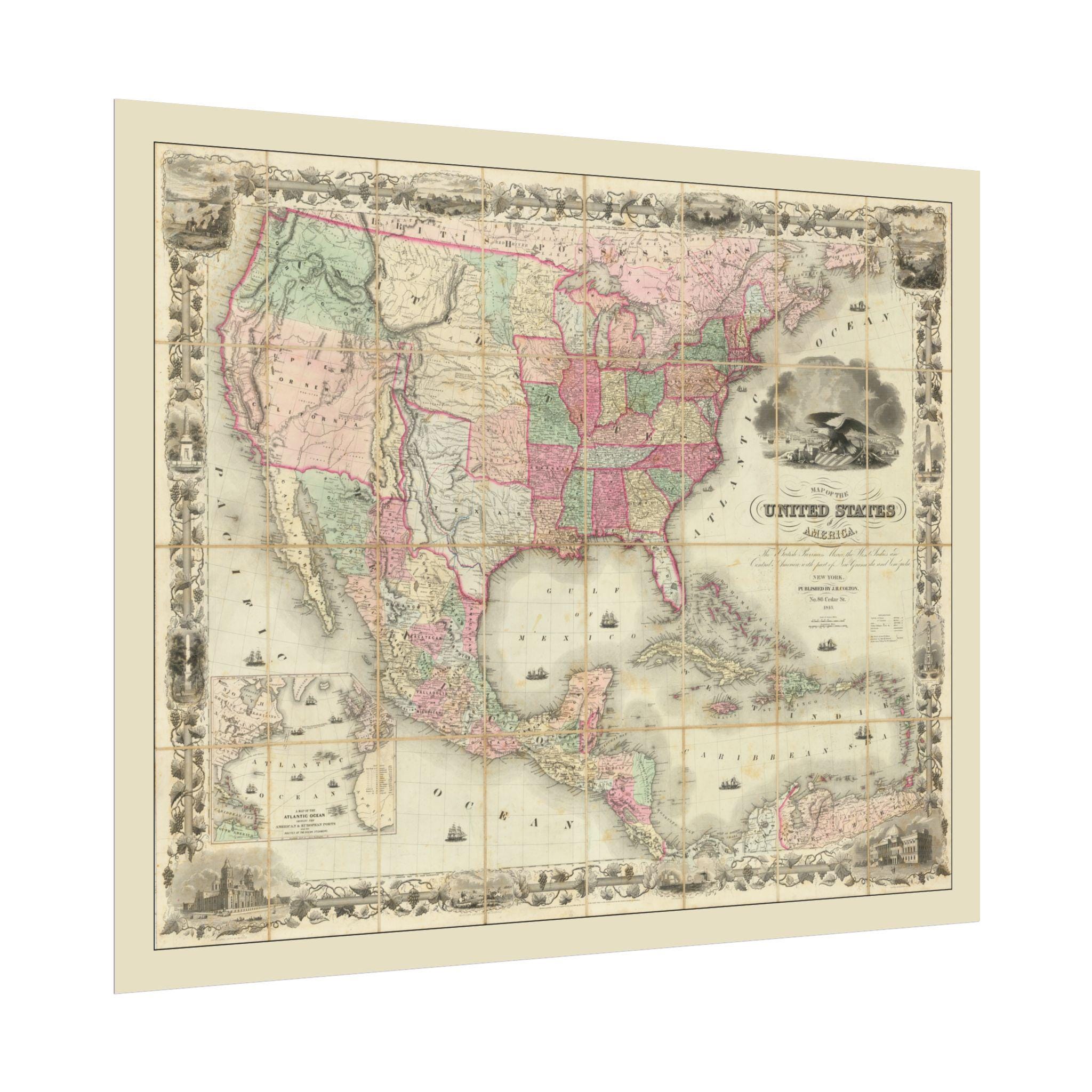 1849 Colton's Map of United States Print | Gold Rush Era Art - Etsy