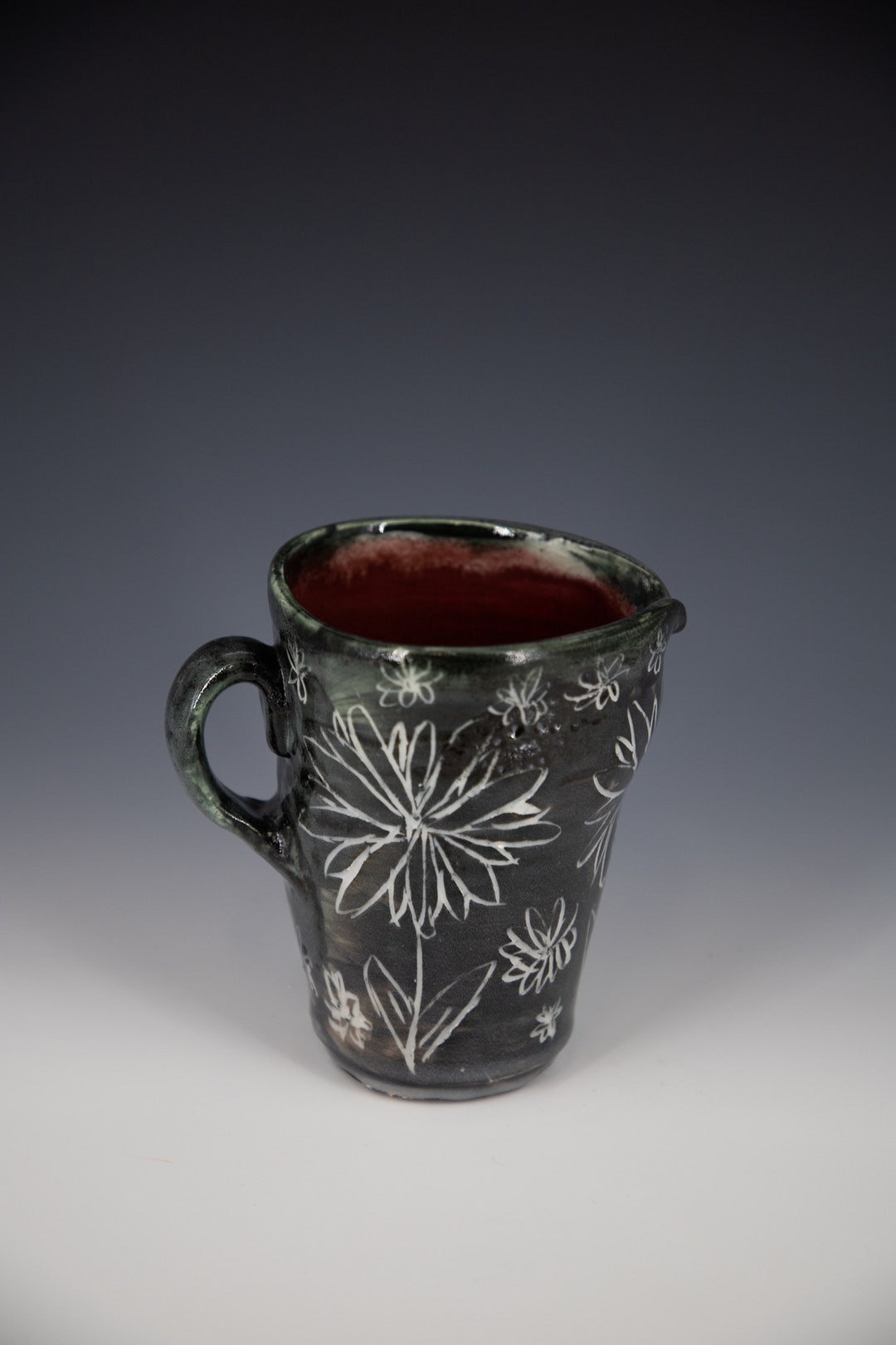 Sgraffito Flower Pitcher - Etsy