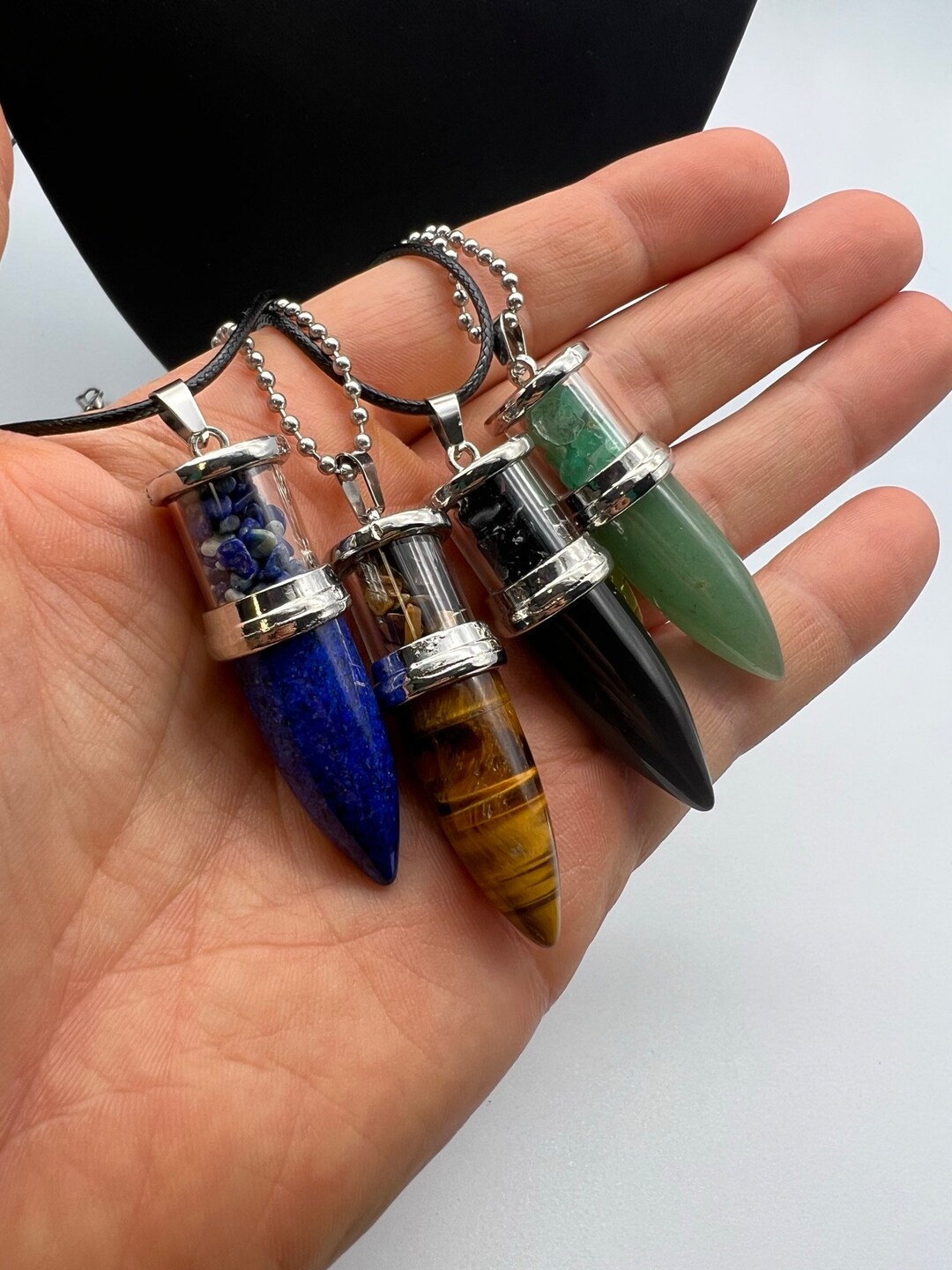 Natural Gemstone Enhanced Bullet Necklace - Etsy