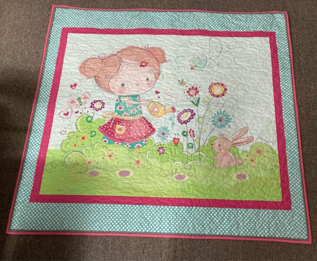Patchwork Cot Quilt for Baby to Toddler or Machine Quilted Throw or ...
