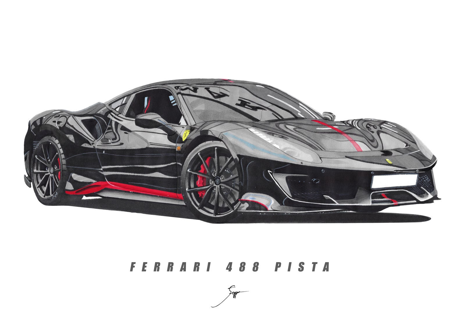 Ferrari 488 Pista Car Posters Car Poster Car Print Men Gift Idea Car ...