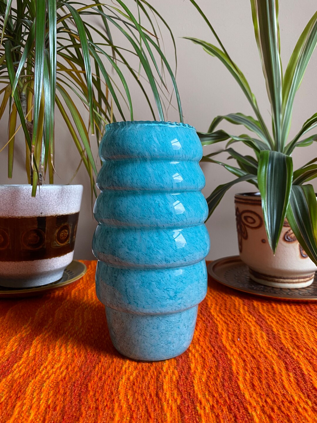 Vintage Turquoise Speckled Glass Cocoon Vase - Etsy