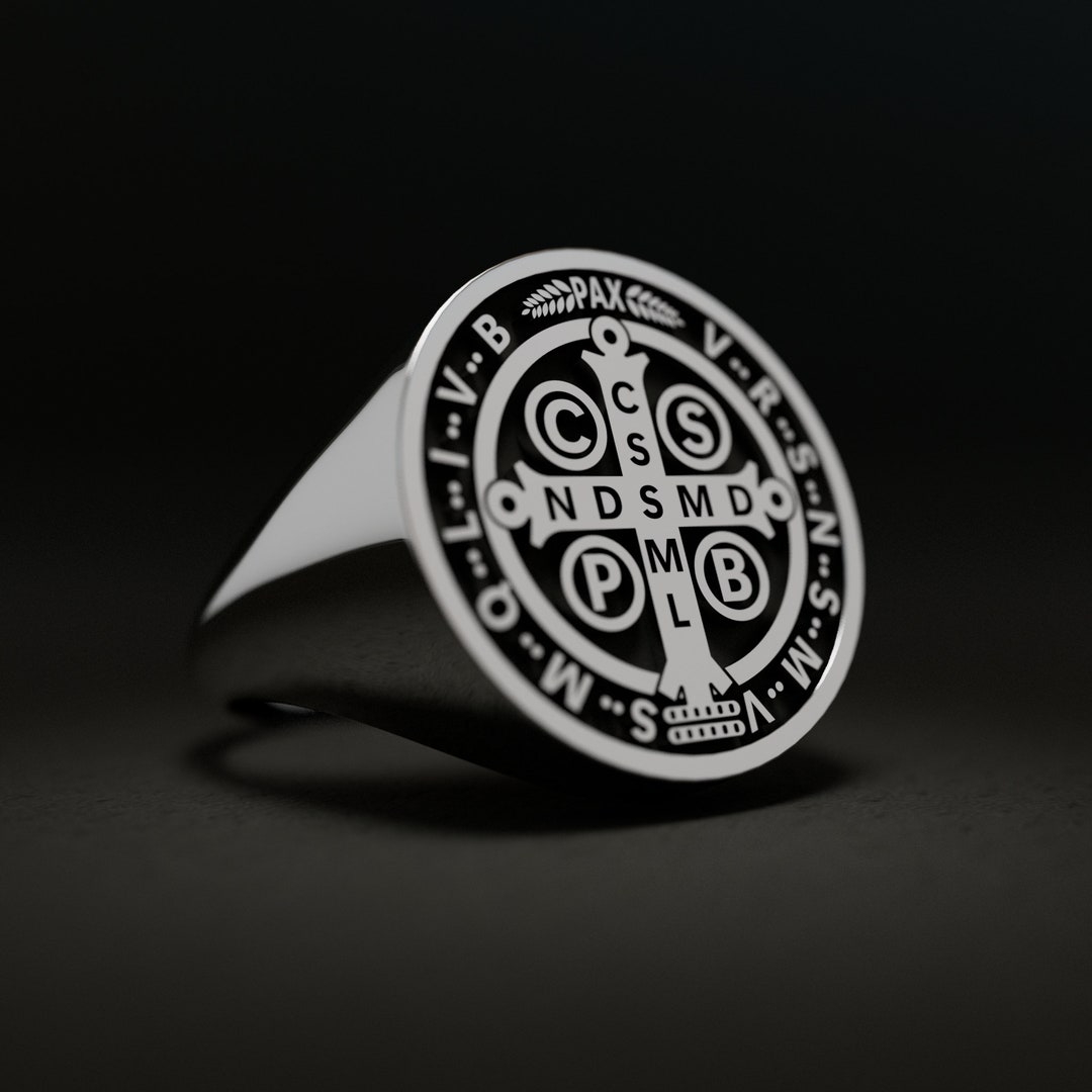 St Benedict Medal Cross Ring - Men's Religious Signet Ring, 925 ...