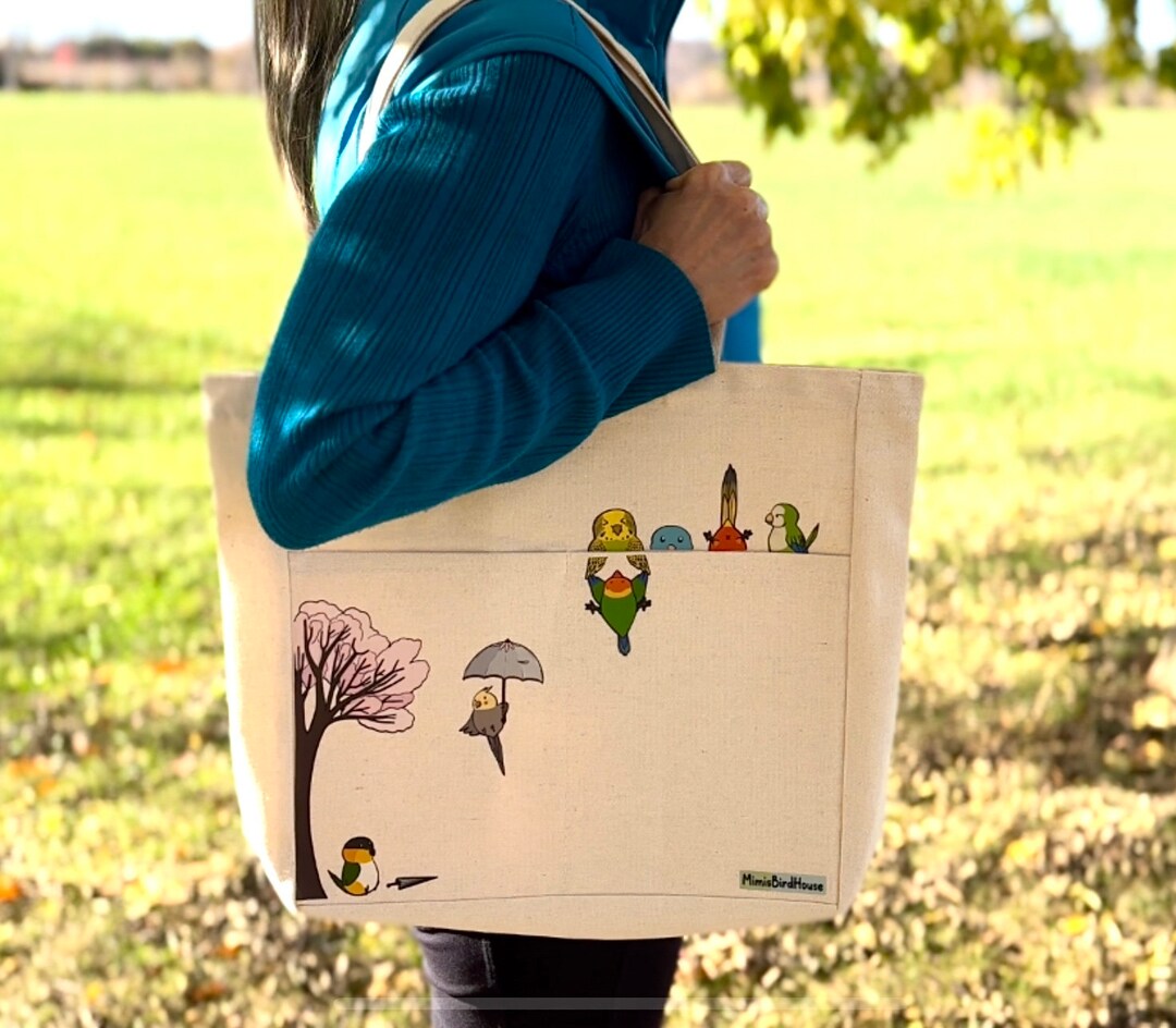 Parrot Tote Bag With Zipper & Pockets – Four Seasons Bird Art | Canvas ...