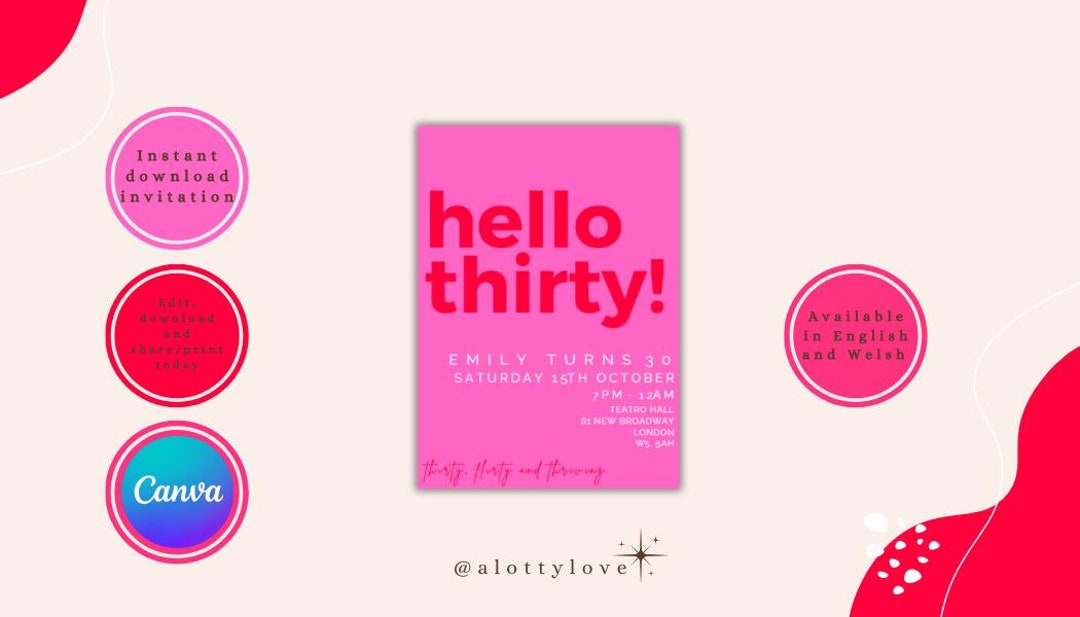 Editable Bilingual Birthday Download Invitation Template Hello Thirty ...
