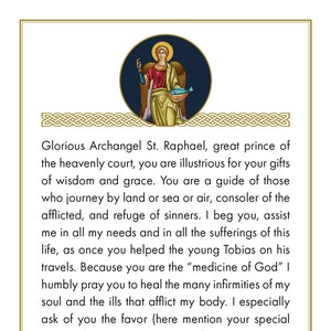 Saint Raphael the Archangel Prayer Prayer Card 4 on a Page Downloadable ...