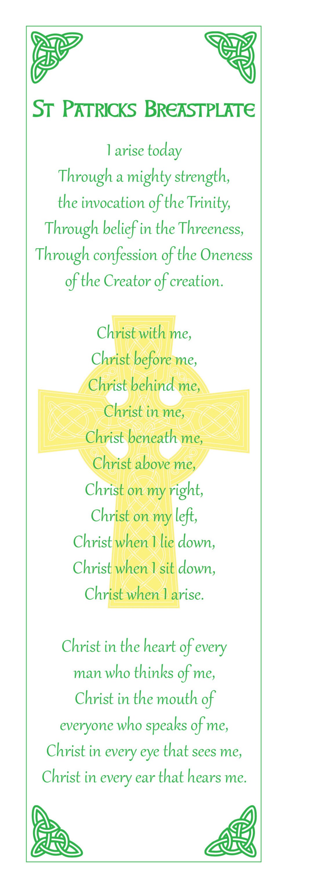 Saint Patrick Breastplate Prayer Bookmarks Four on an 8.5 X 11 - Etsy ...