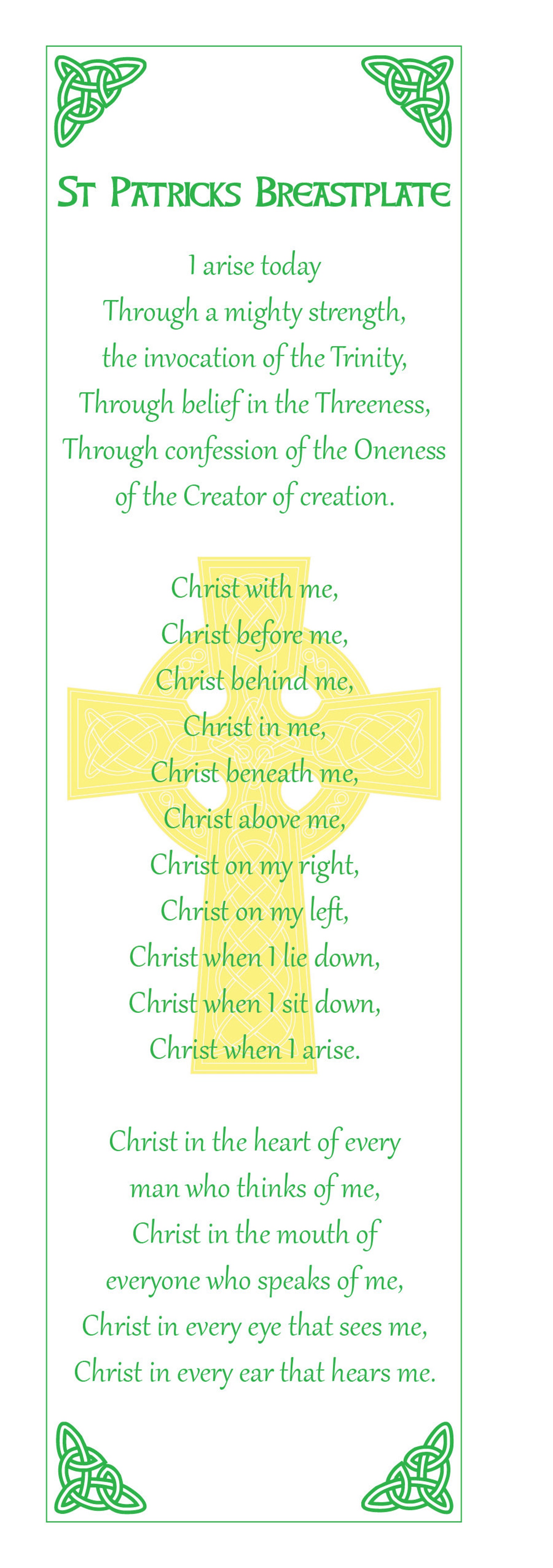 Saint Patrick Breastplate Prayer Bookmarks Four on an 8.5 X 11 - Etsy