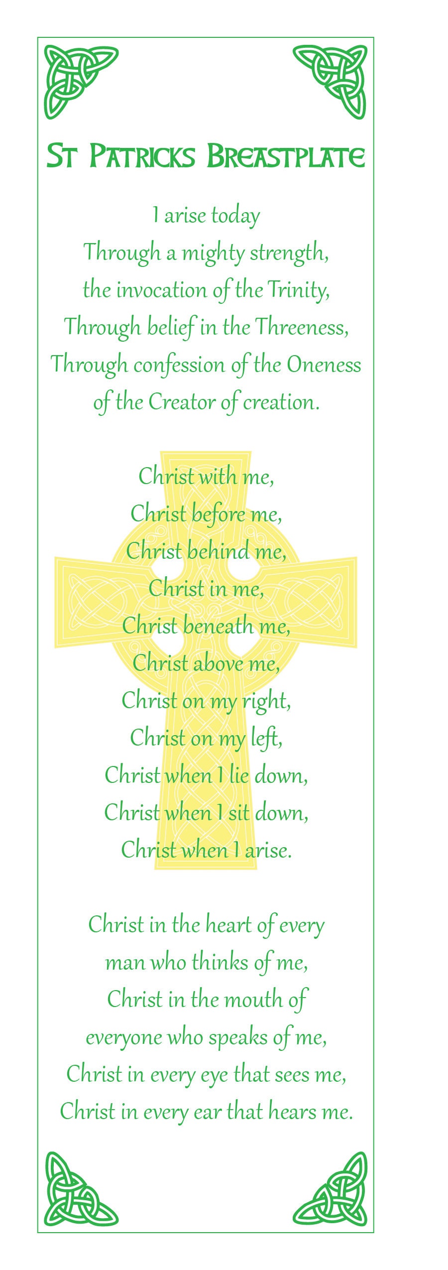 Saint Patrick Breastplate Prayer Bookmarks Four on an 8.5 X 11 - Etsy