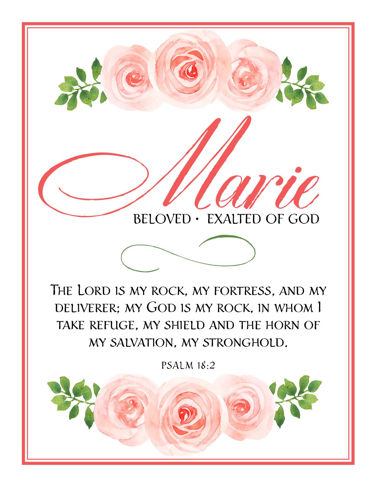 Personalized Name Meaning Card 4 Up: Floral Bible Verse (digital ...