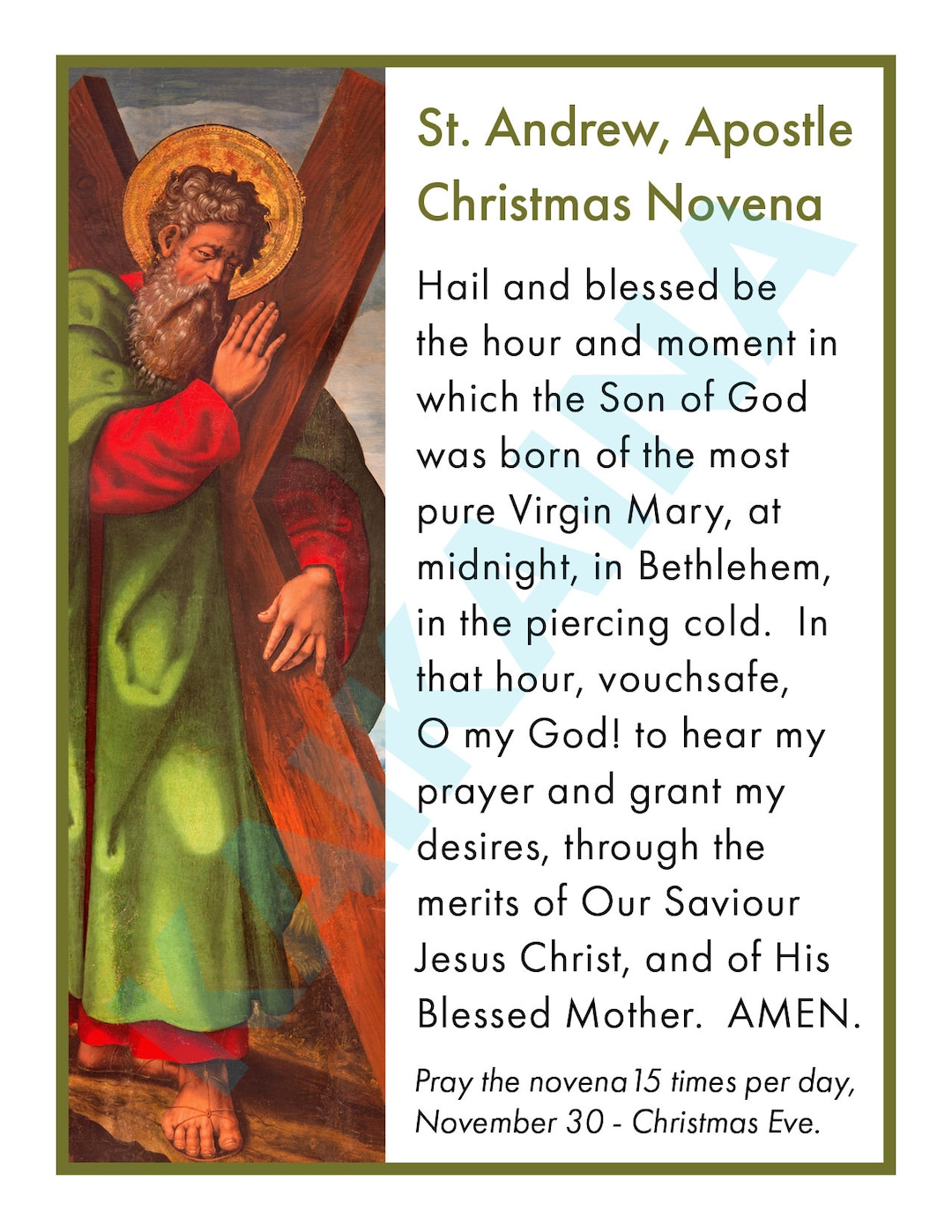 Saint Andrew Christmas Novena Prayer Card (digital Download) - Etsy