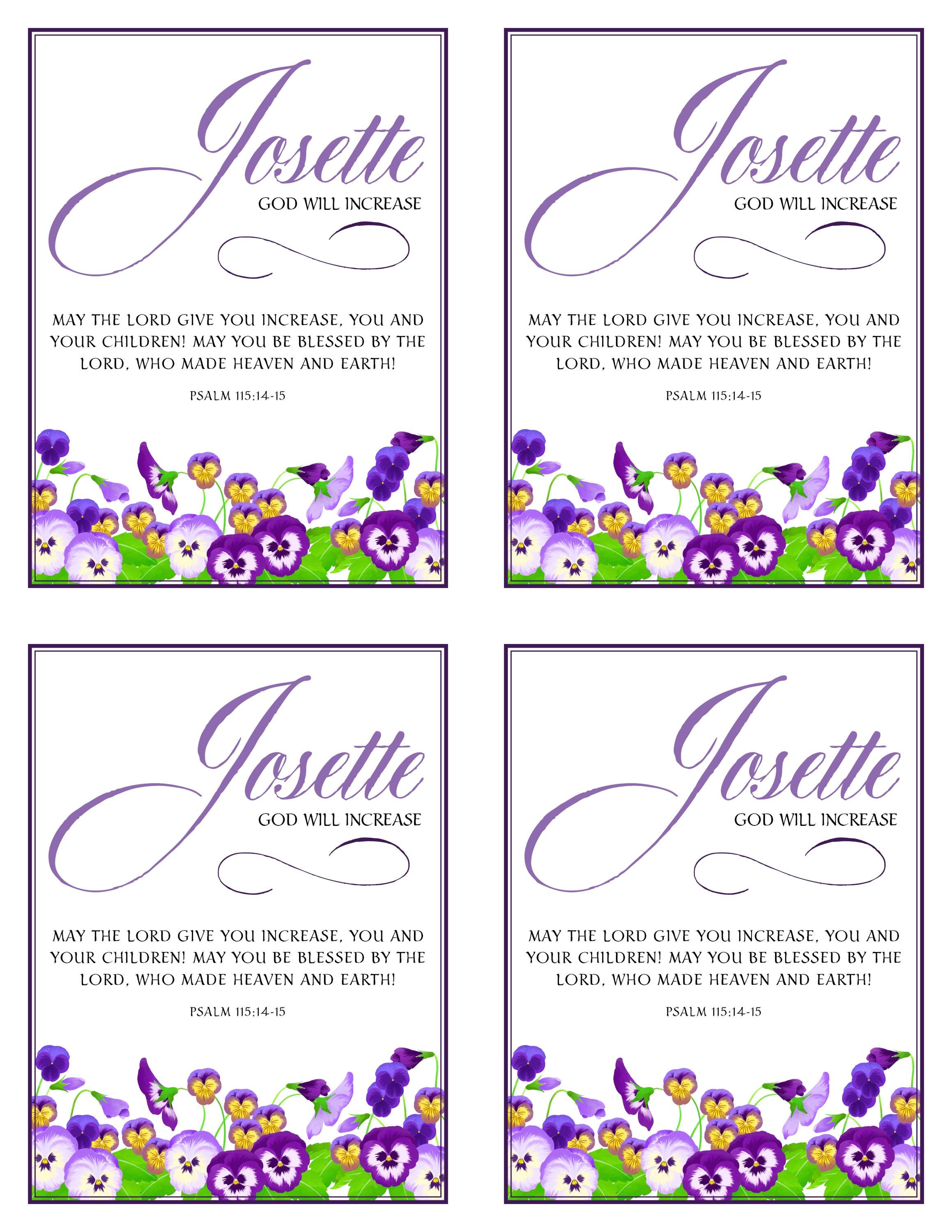 Personalized Name Meaning Card 4 Up: Floral Bible Verse (digital ...
