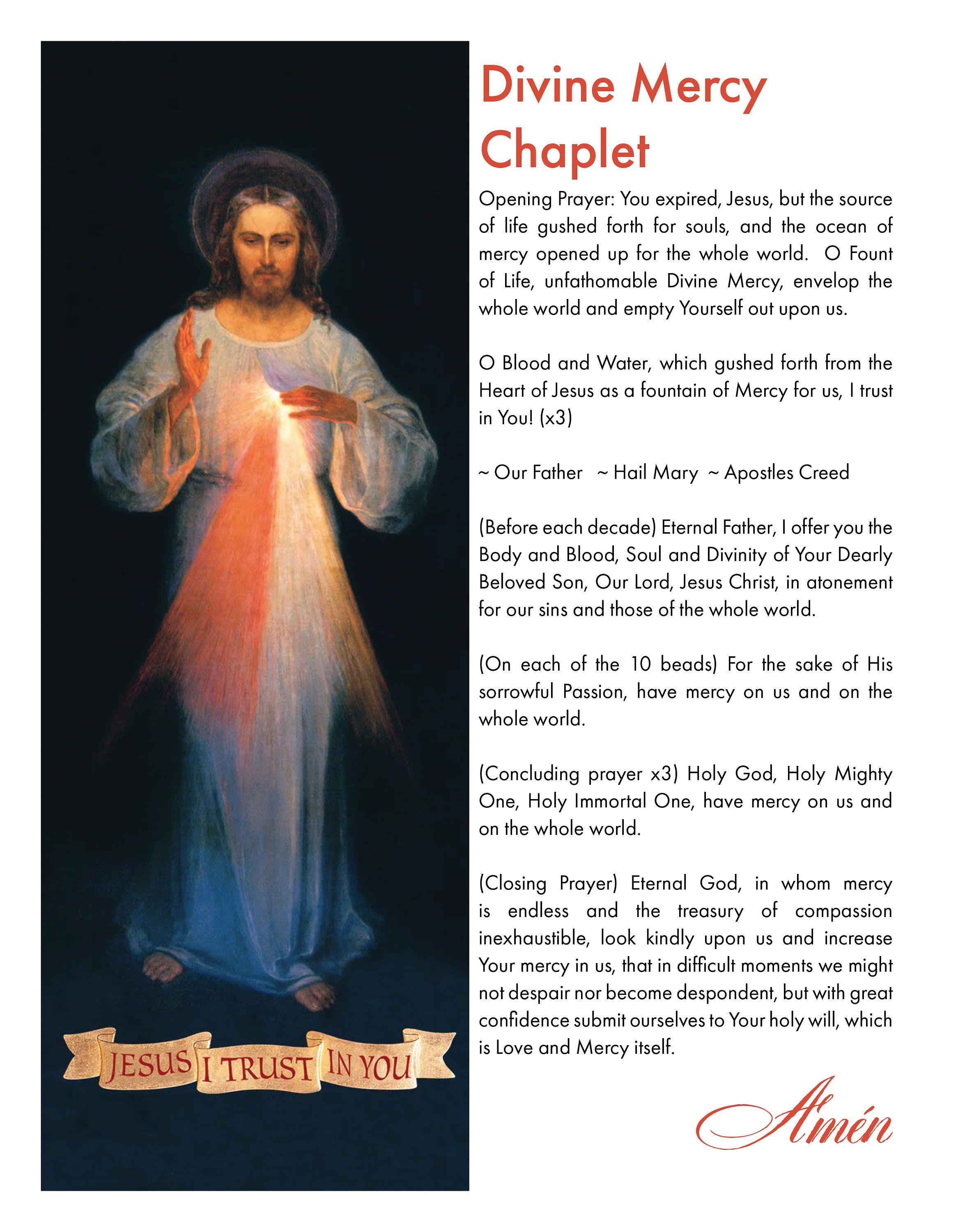 Divine Mercy Chaplet Prayer 8.5 X 11 Poster Digital - Etsy