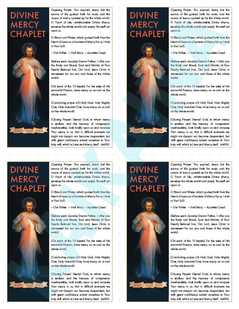 Divine Mercy Chaplet Prayer Card (digital Download) - Etsy