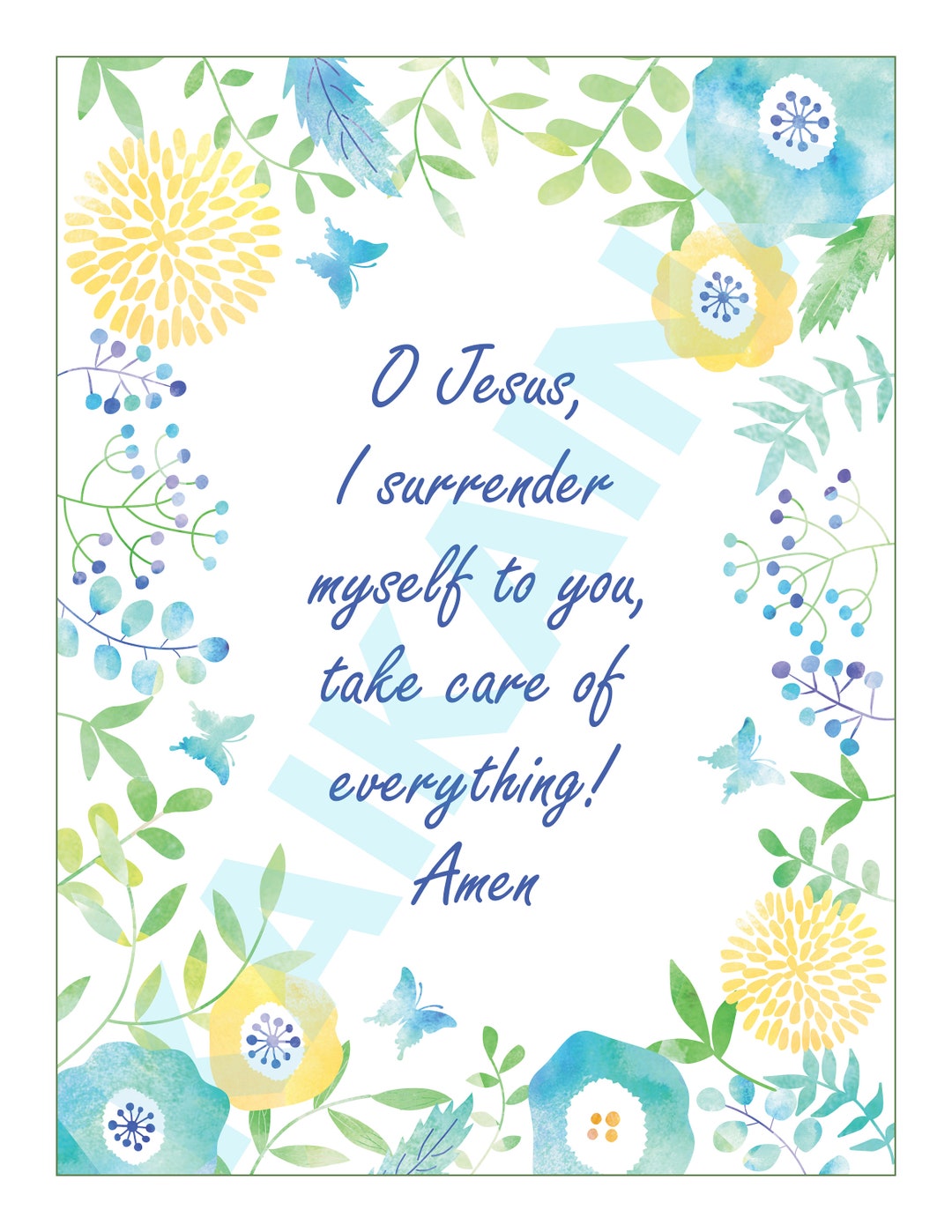 Jesus Surrender Prayer Printable: Floral Watercolor Design (digital ...