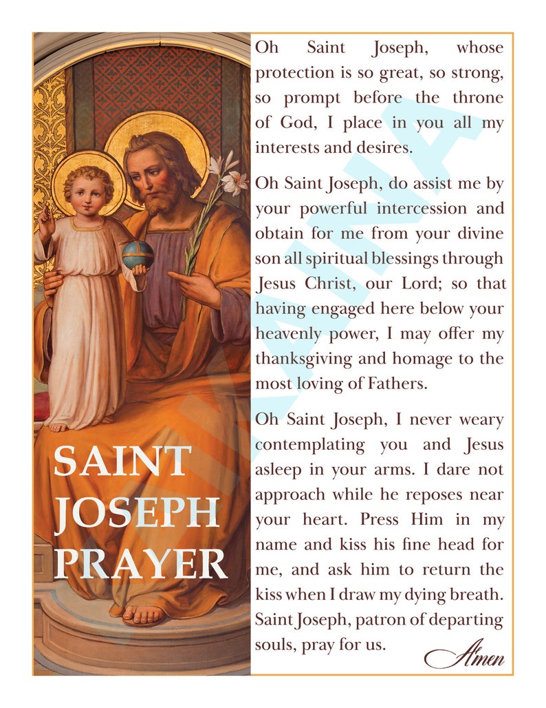 Saint Joseph Prayer Card 4 on a Page Digital Download Printable ...