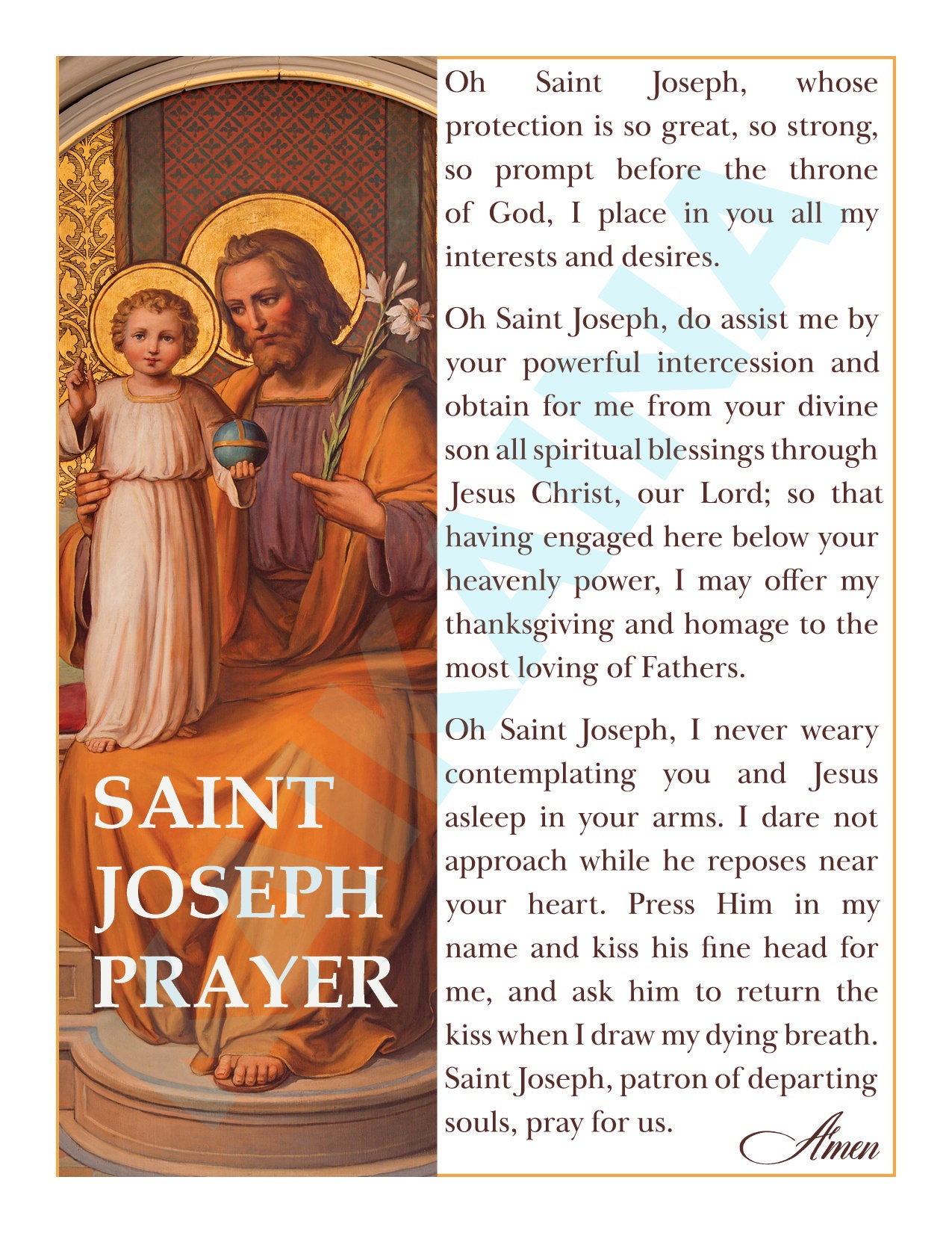 Saint Joseph Prayer Card 4 on a Page Digital Download Printable ...
