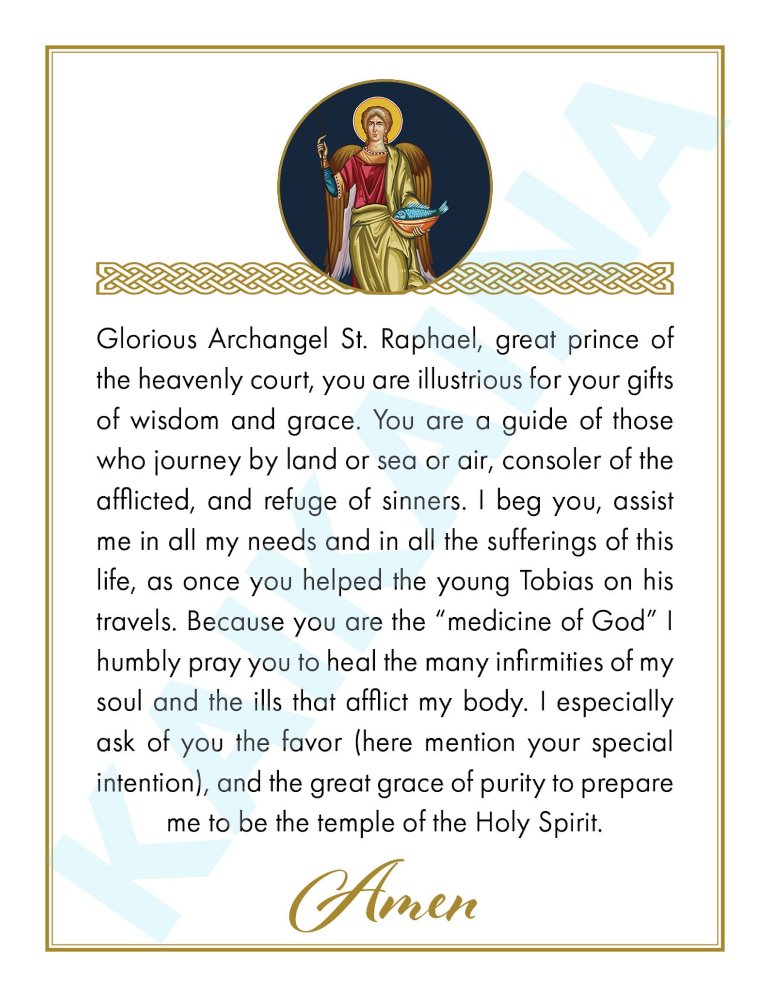 Saint Raphael Prayer Cards 4 Up: Catholic Archangel Print (digital ...