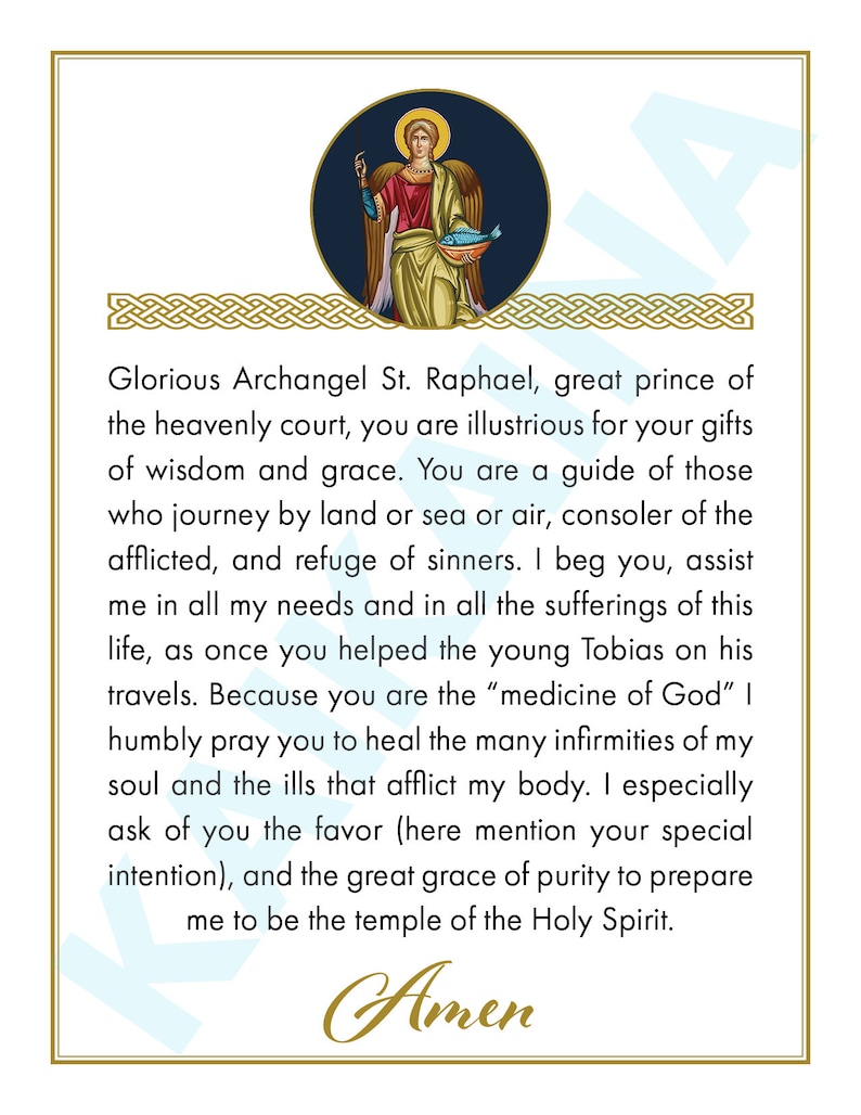 Saint Raphael Prayer Cards 4 Up: Catholic Archangel Print (digital ...