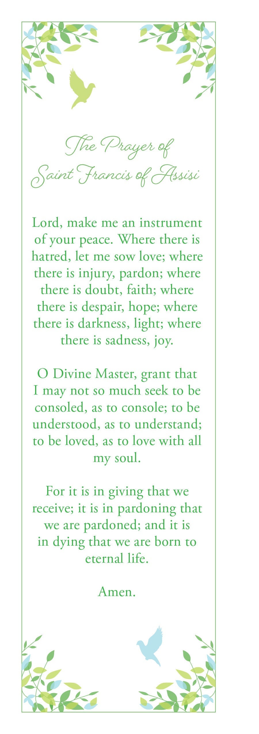 Saint Francis of Assisi Prayer Bookmarks Four on an 8.5 X 11 - Etsy