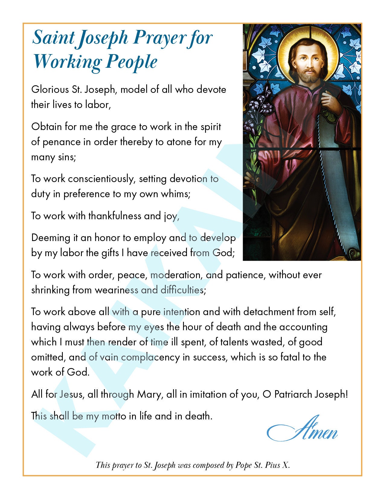 Saint Joseph Prayer for Working People Prayer Card 4 on a Page ...