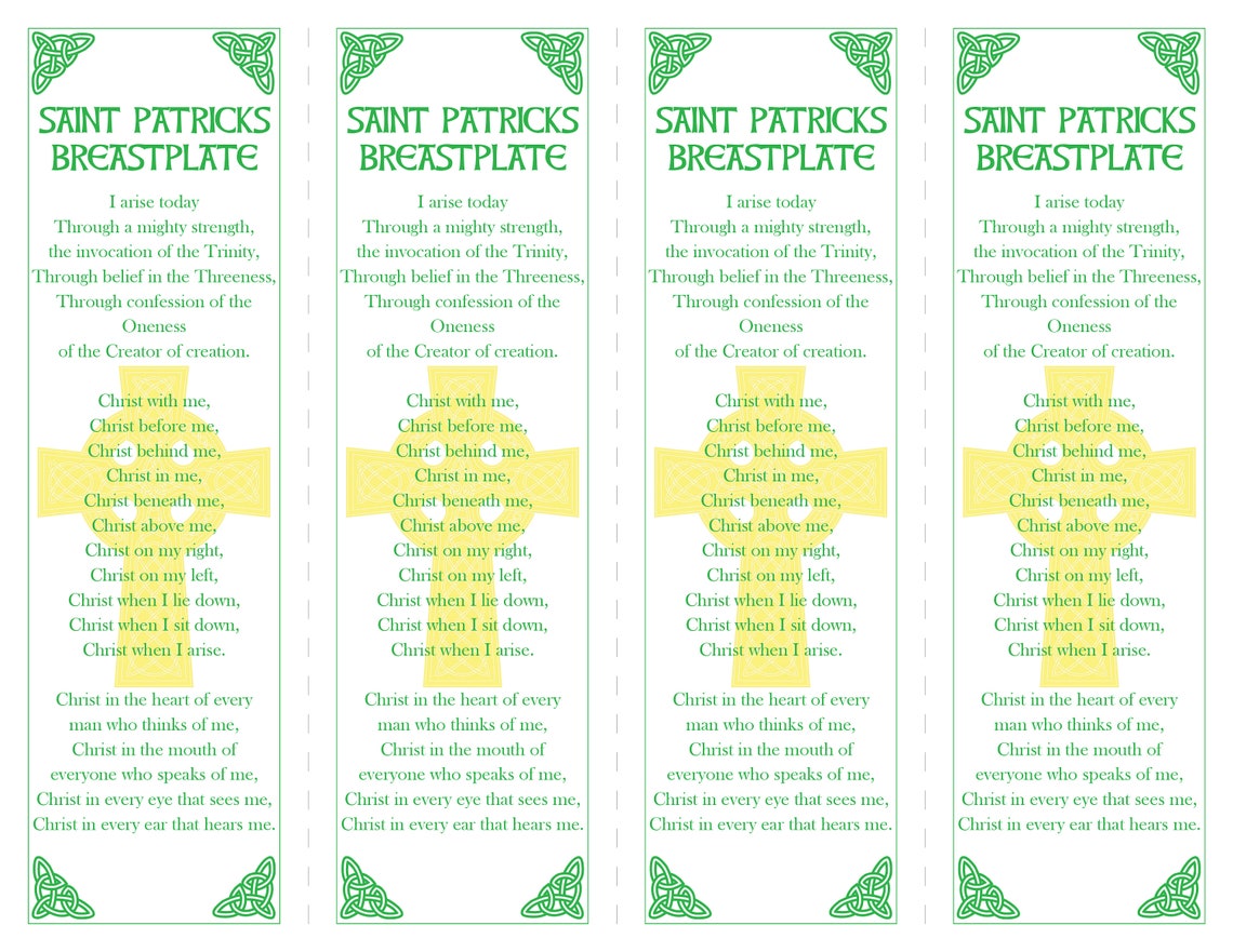 Saint Patrick Breastplate Prayer Bookmarks Four on an 8.5 X 11 - Etsy