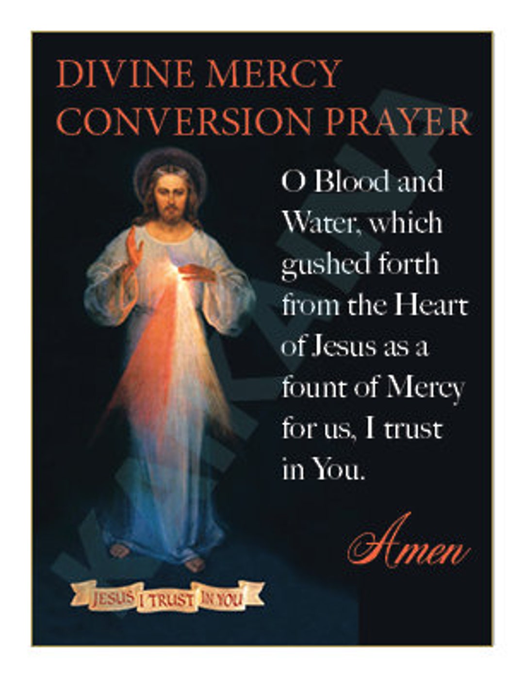 Divine Mercy Prayer Card: Catholic Saint Printable (digital Download ...