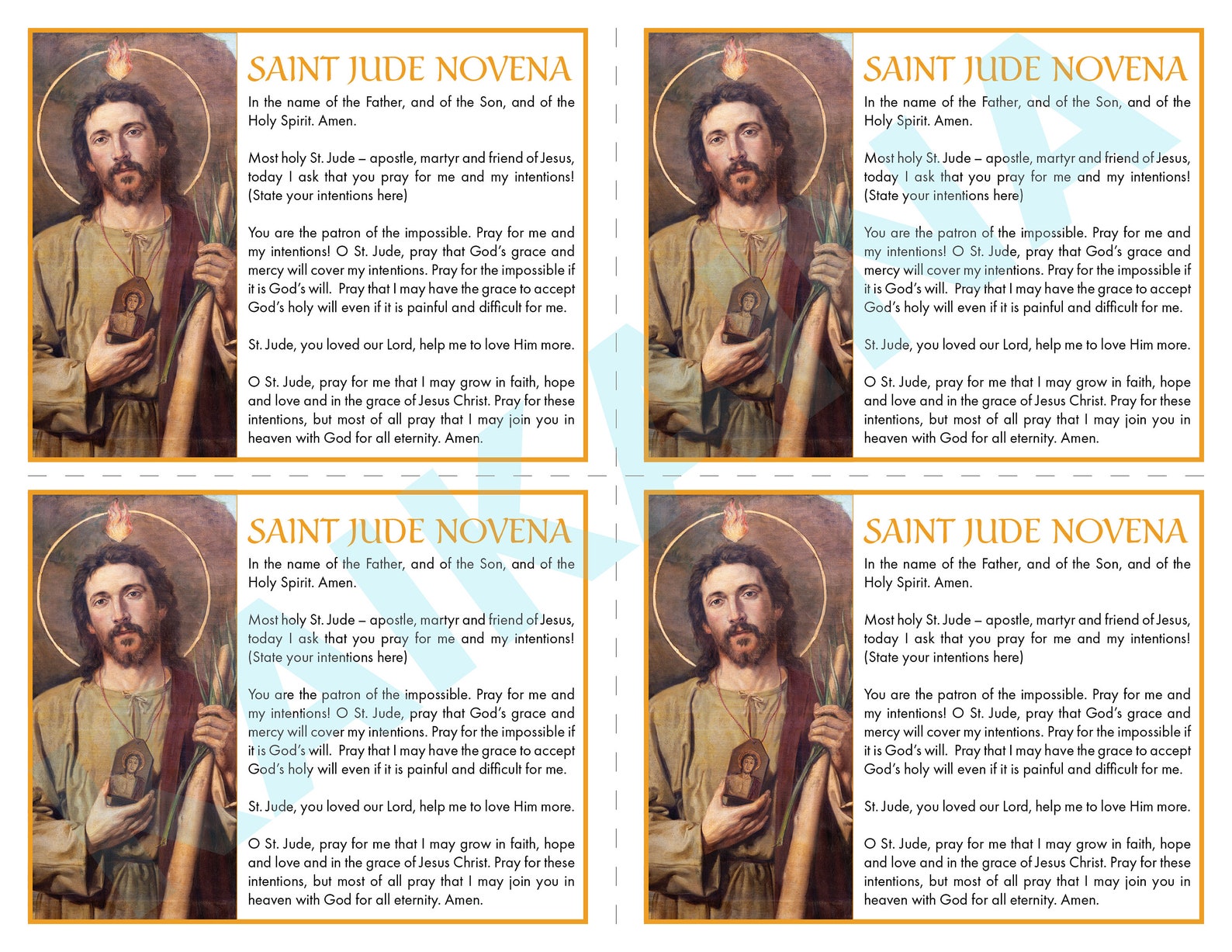 Saint Jude Novena Prayer Card Downloadable and Printable, 4 up on 8.5 ...