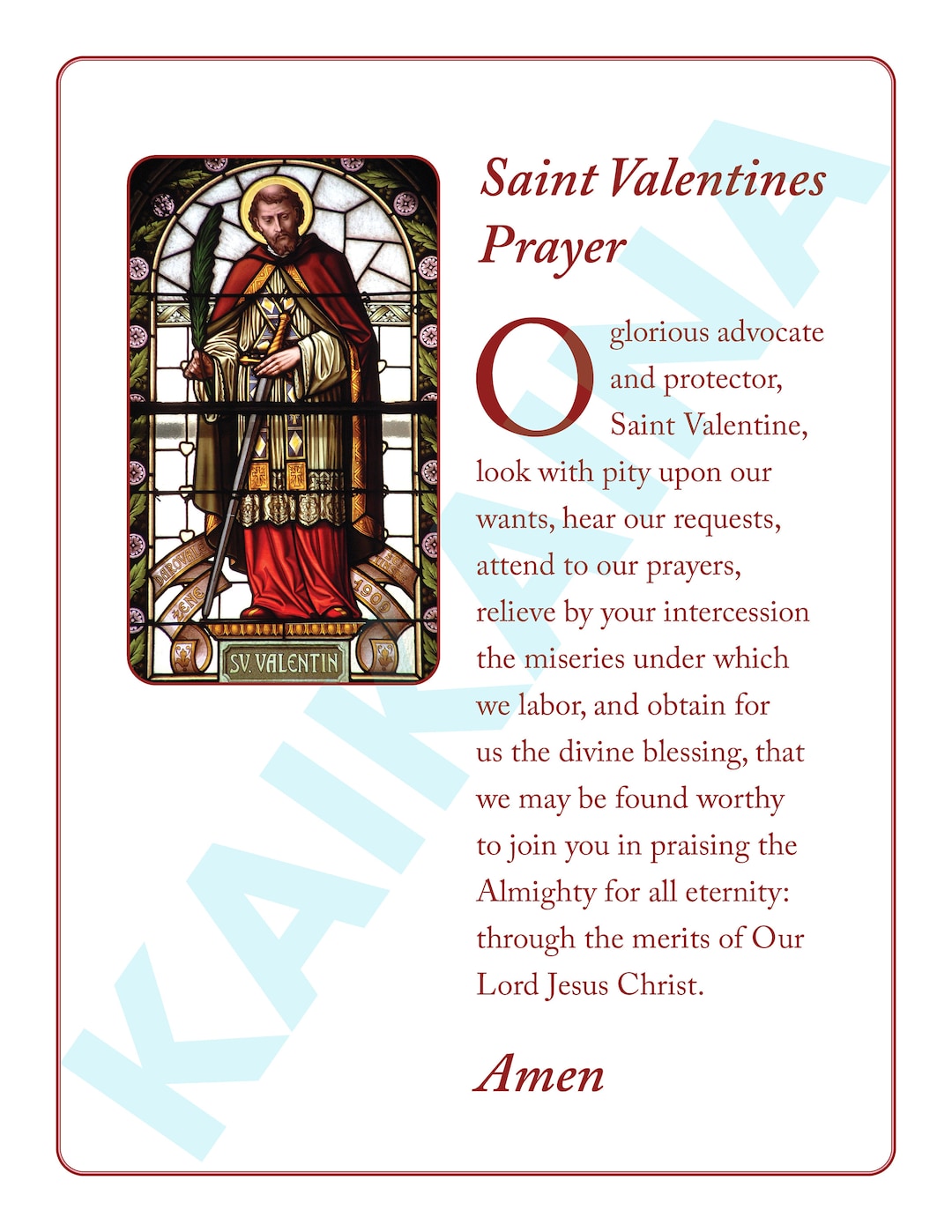 Saint Valentine Prayer Downloadable and Printable 8.5" X 11" Poster ...