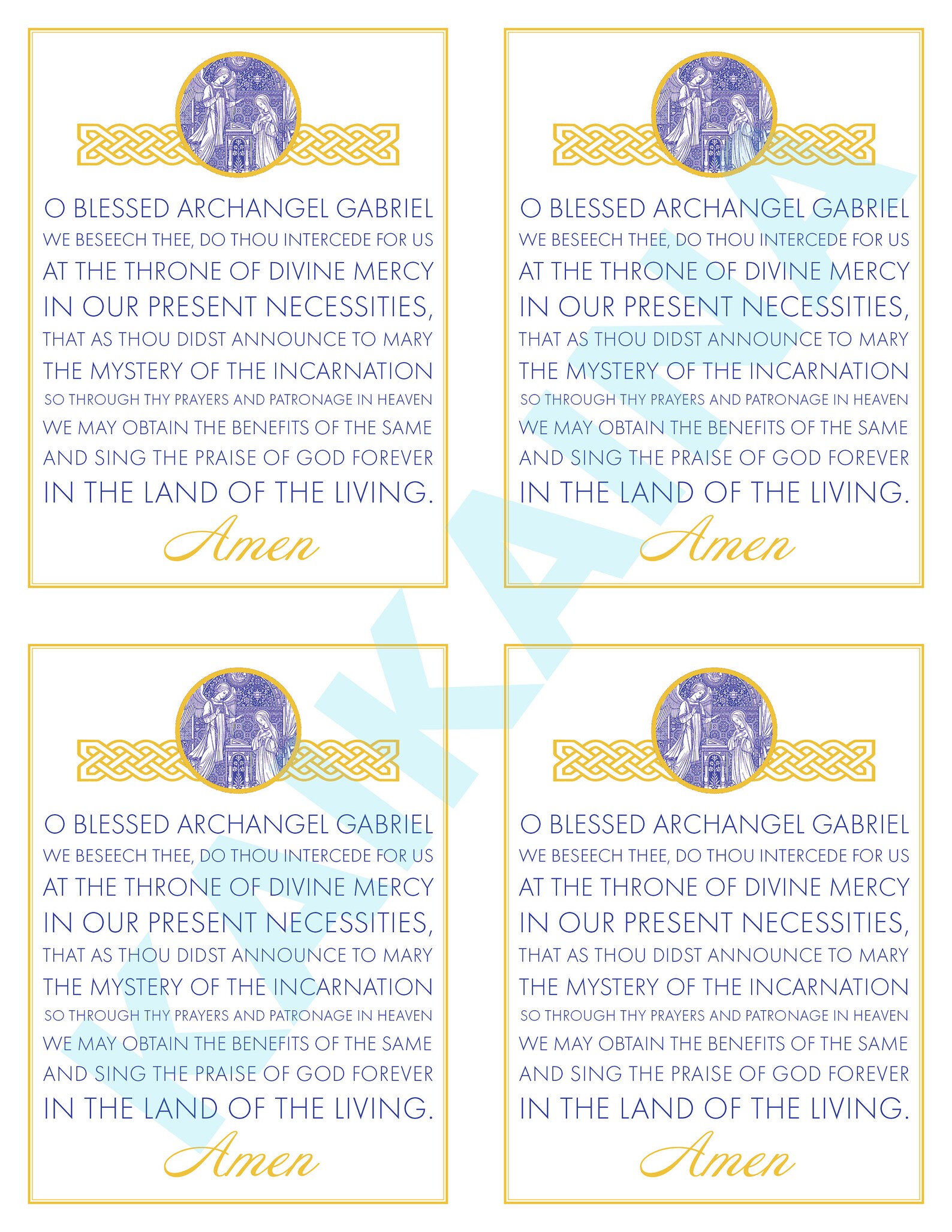 Saint Gabriel the Archangel Prayer Prayer Card 4 on a Page ...