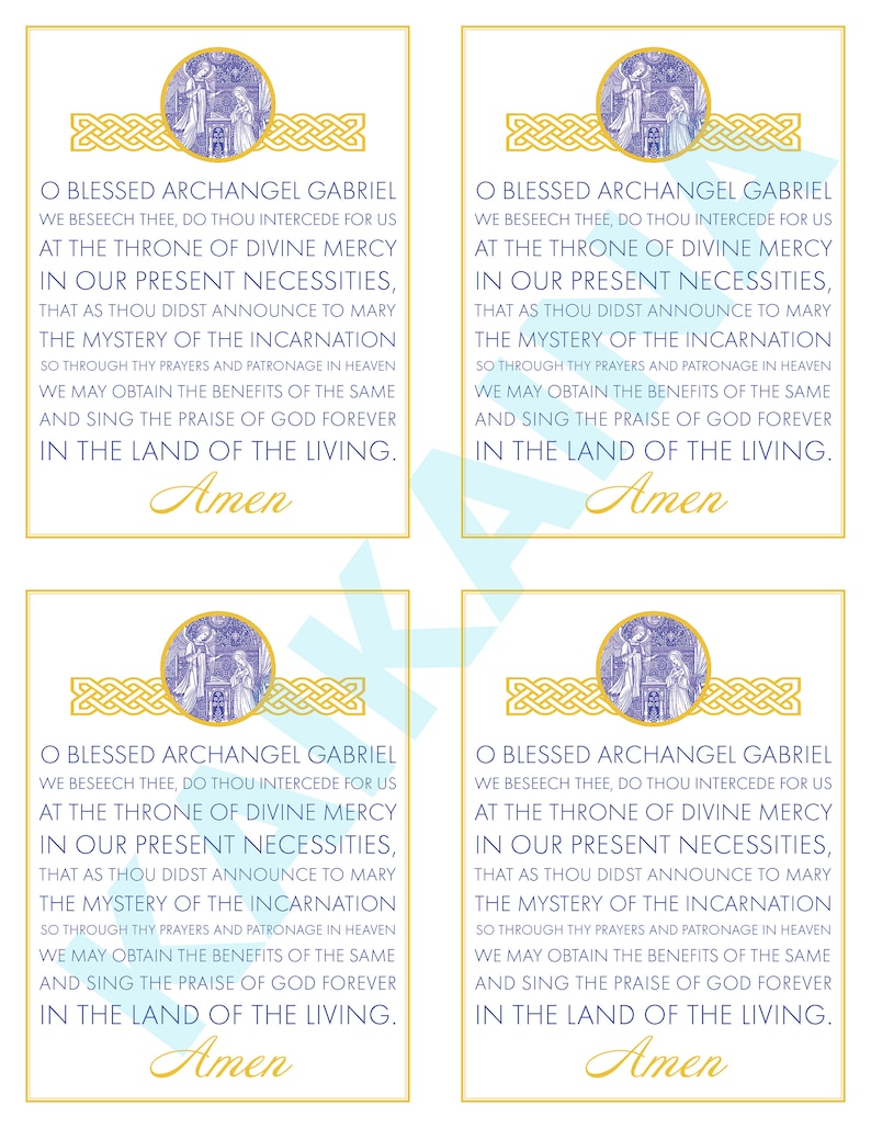 Saint Gabriel the Archangel Prayer Prayer Card 4 on a Page ...